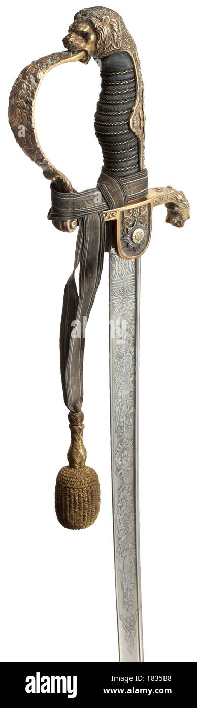A lion's head sabre for officers of the cavalry. Nickel-plated pipe ...