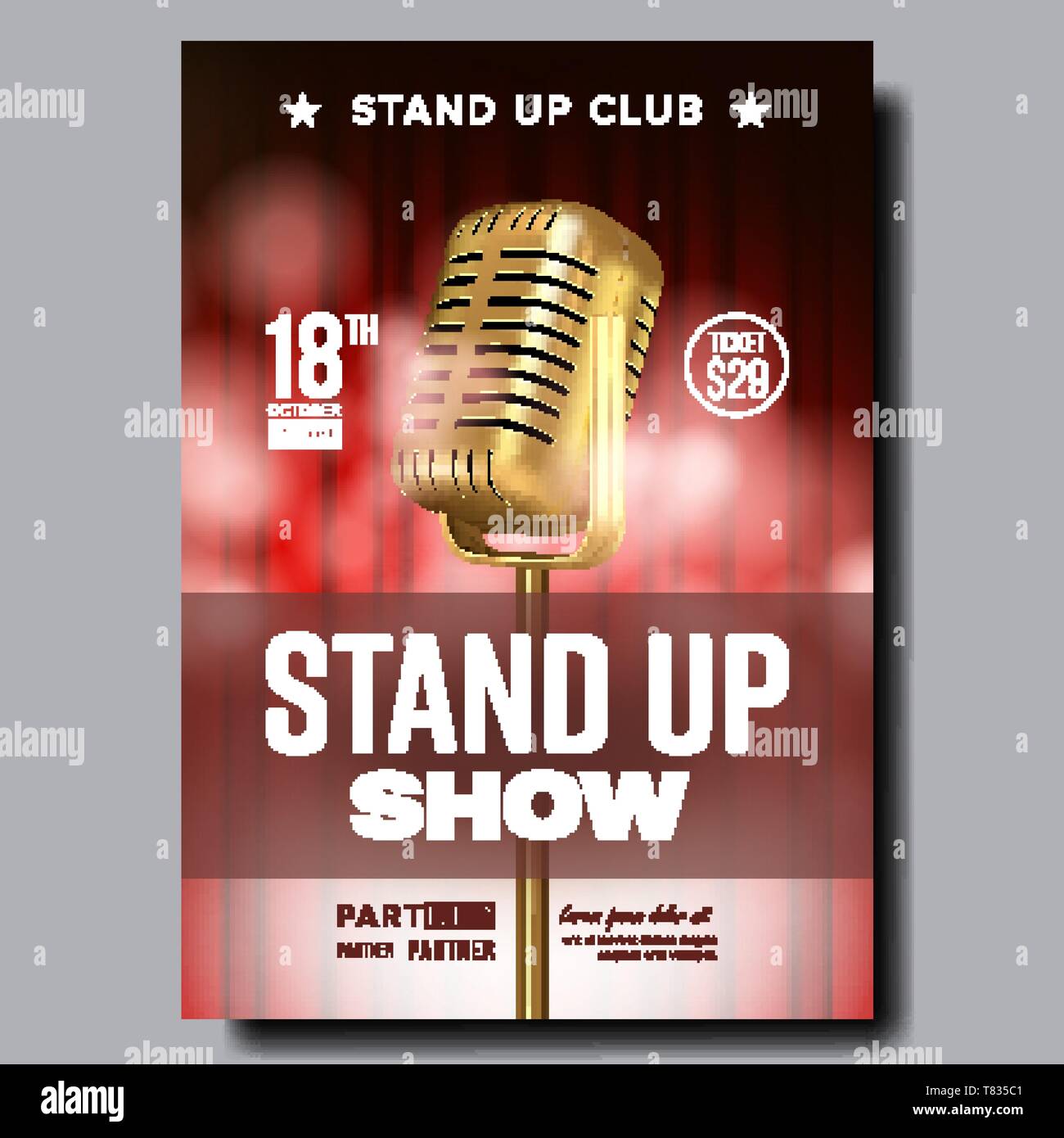 Stand Up Show In Night Club Poster Flyer Vector. Metal Golden ...