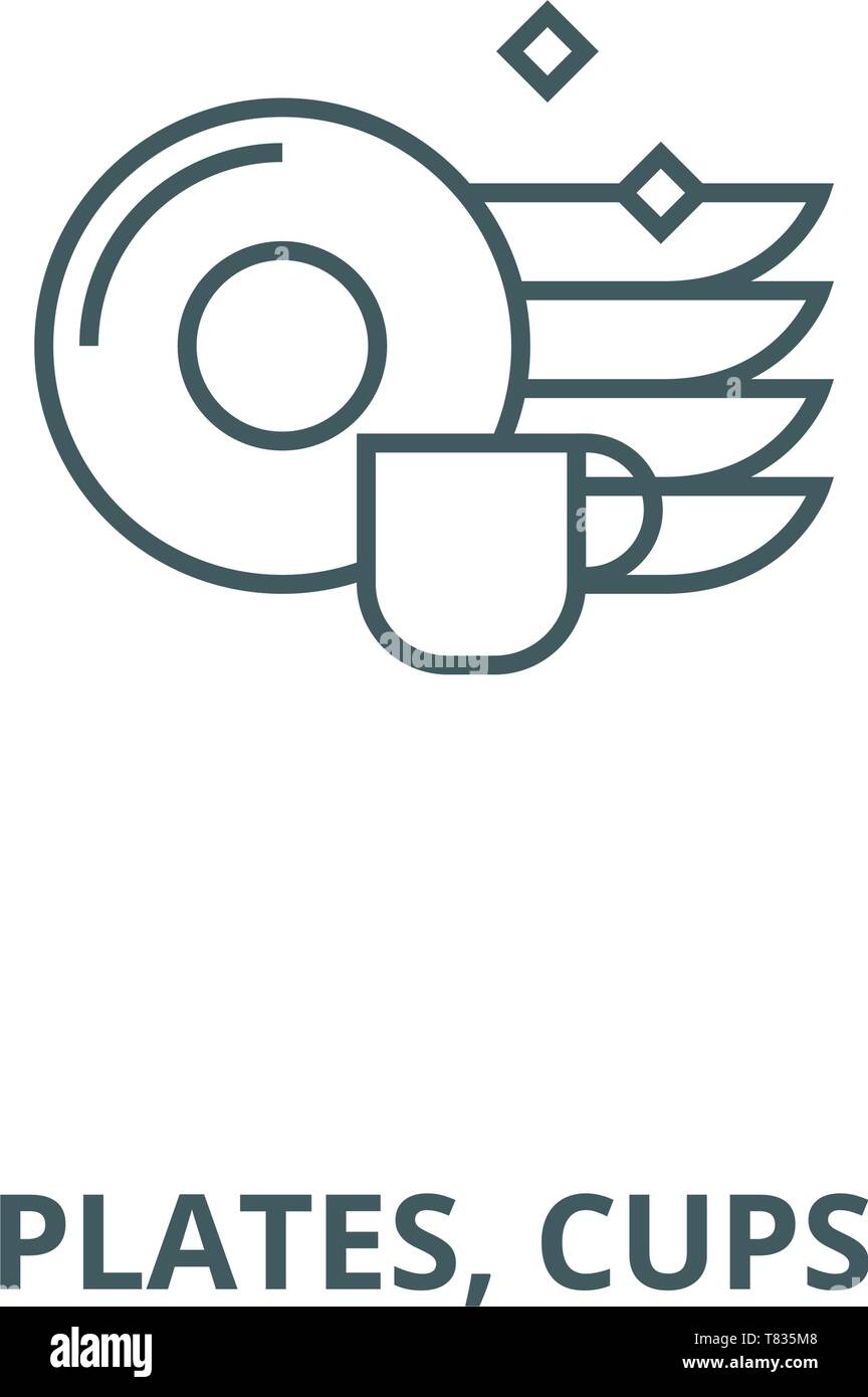 Plates, cups vector line icon, linear concept, outline sign, symbol ...