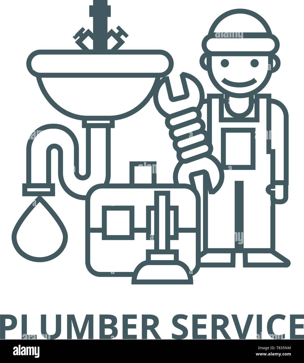 Plumber service,tools,sink vector line icon, linear concept, outline ...