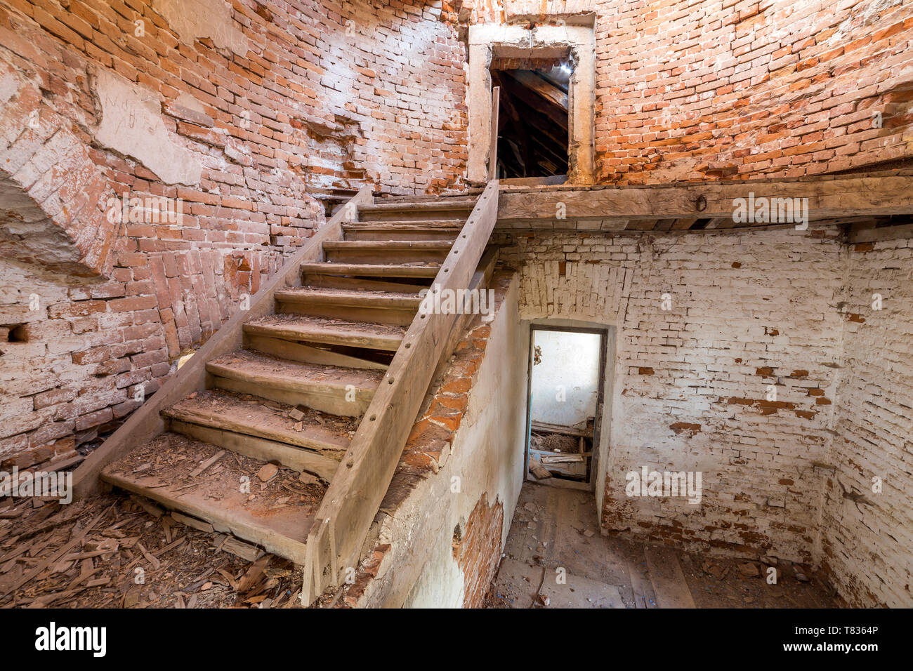 Large spacious forsaken empty basement room of ancient building or ...