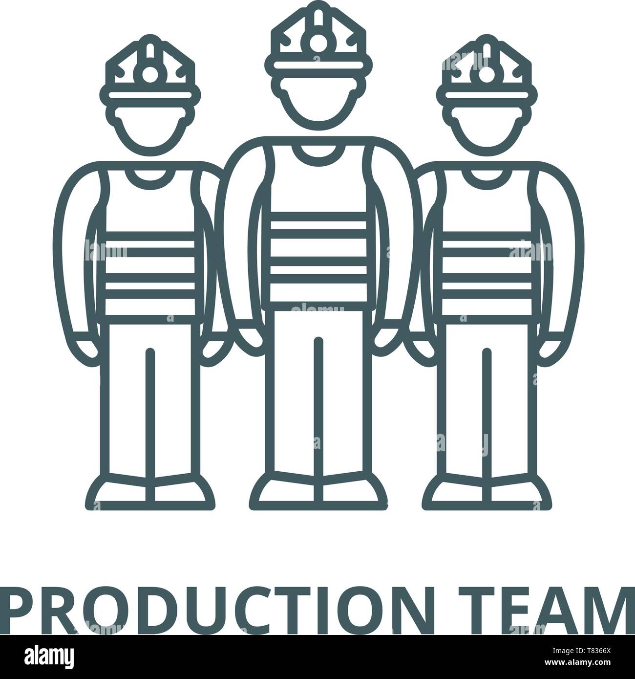 Production team vector line icon, linear concept, outline sign, symbol ...