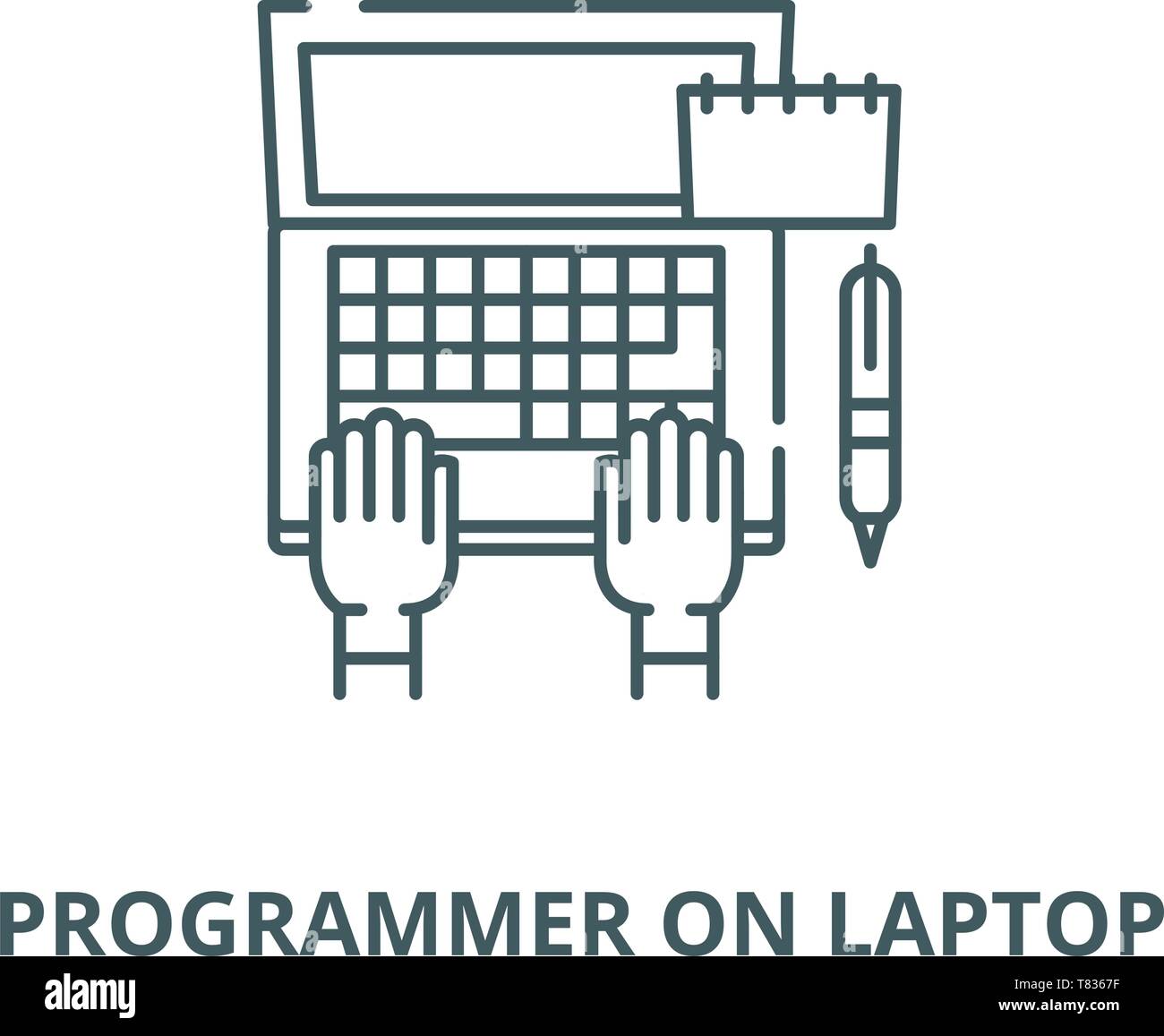 Programmer on laptop vector line icon, linear concept, outline sign, symbol Stock Vector Image ...