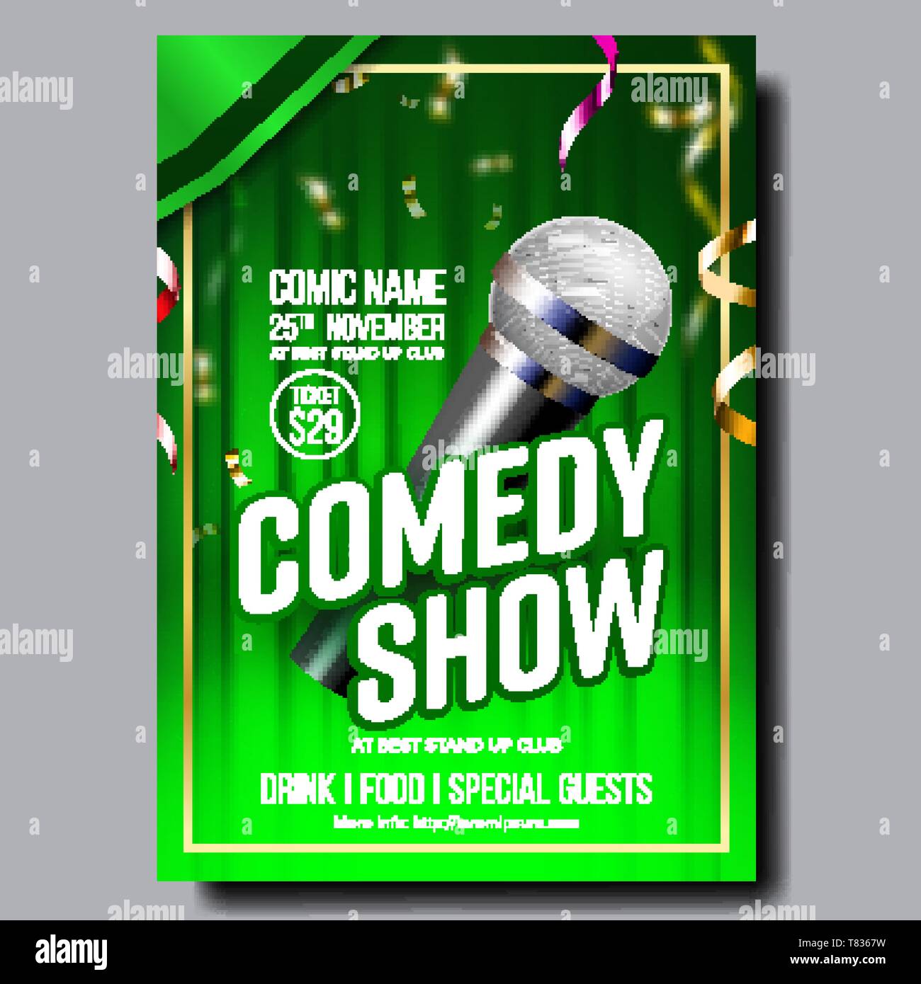 Modern Stylish Banner Flyer Of Comedy Show Vector. Microphone ...