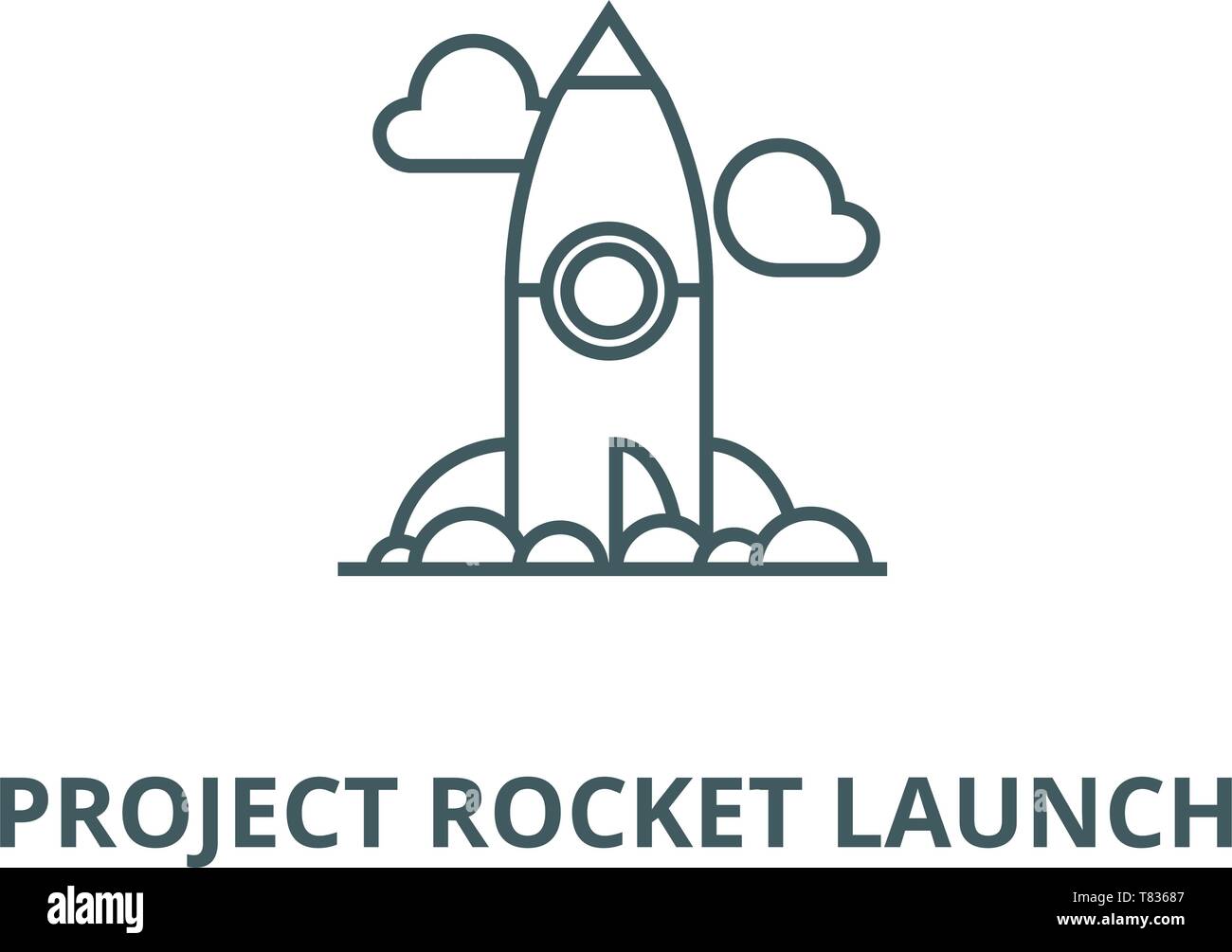 Project rocket launch vector line icon, linear concept, outline sign ...