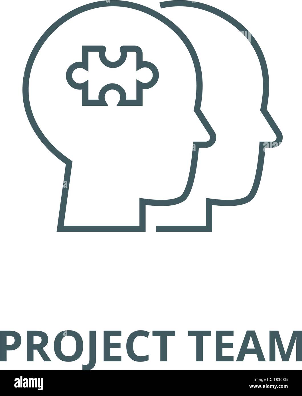 Project team, puzzle in head vector line icon, linear concept, outline ...