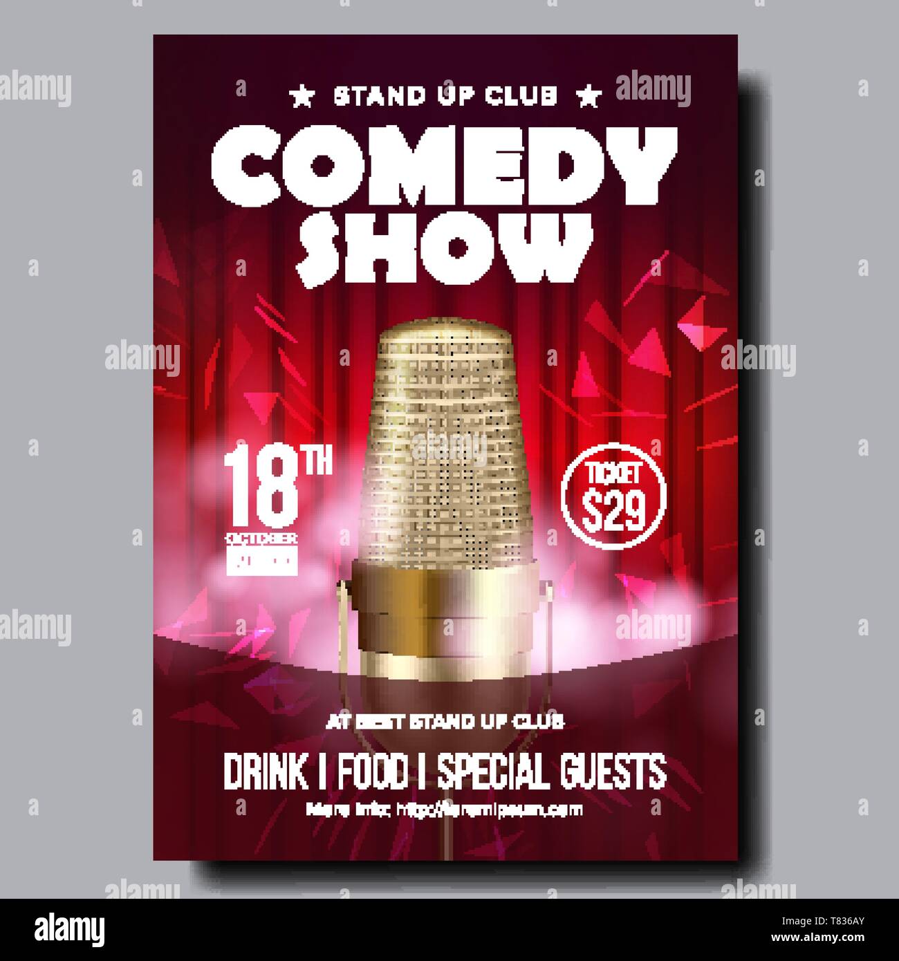 Retro Banner Of Evening Comedy Live Show Vector. Studio Vintage Golden ...