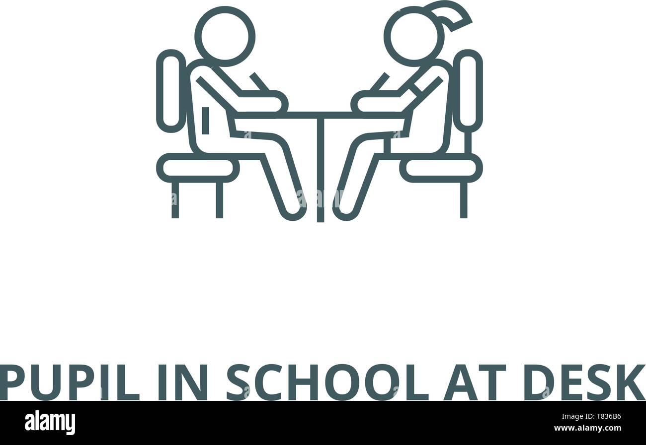 Pupil in school at desk vector line icon, linear concept, outline sign ...