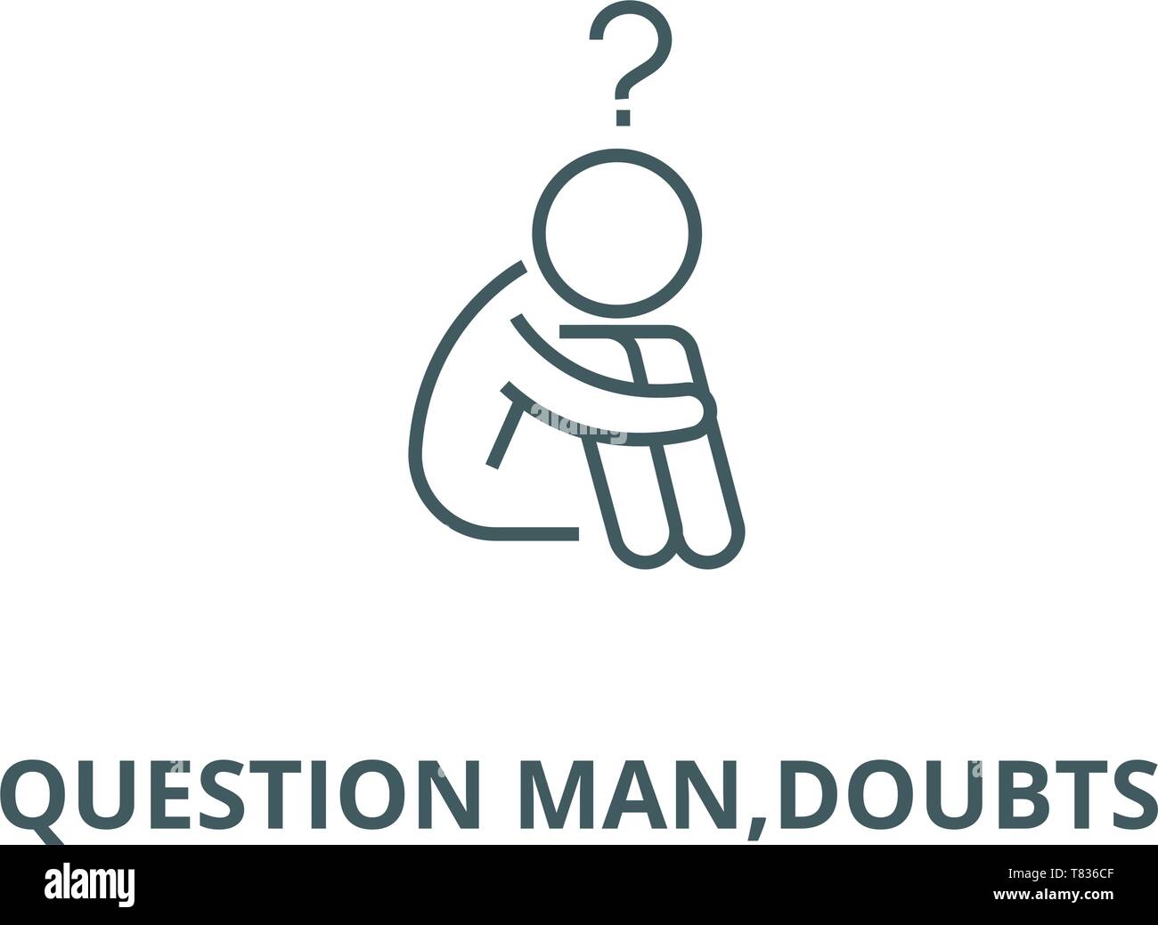 Question man,doubts vector line icon, linear concept, outline sign ...
