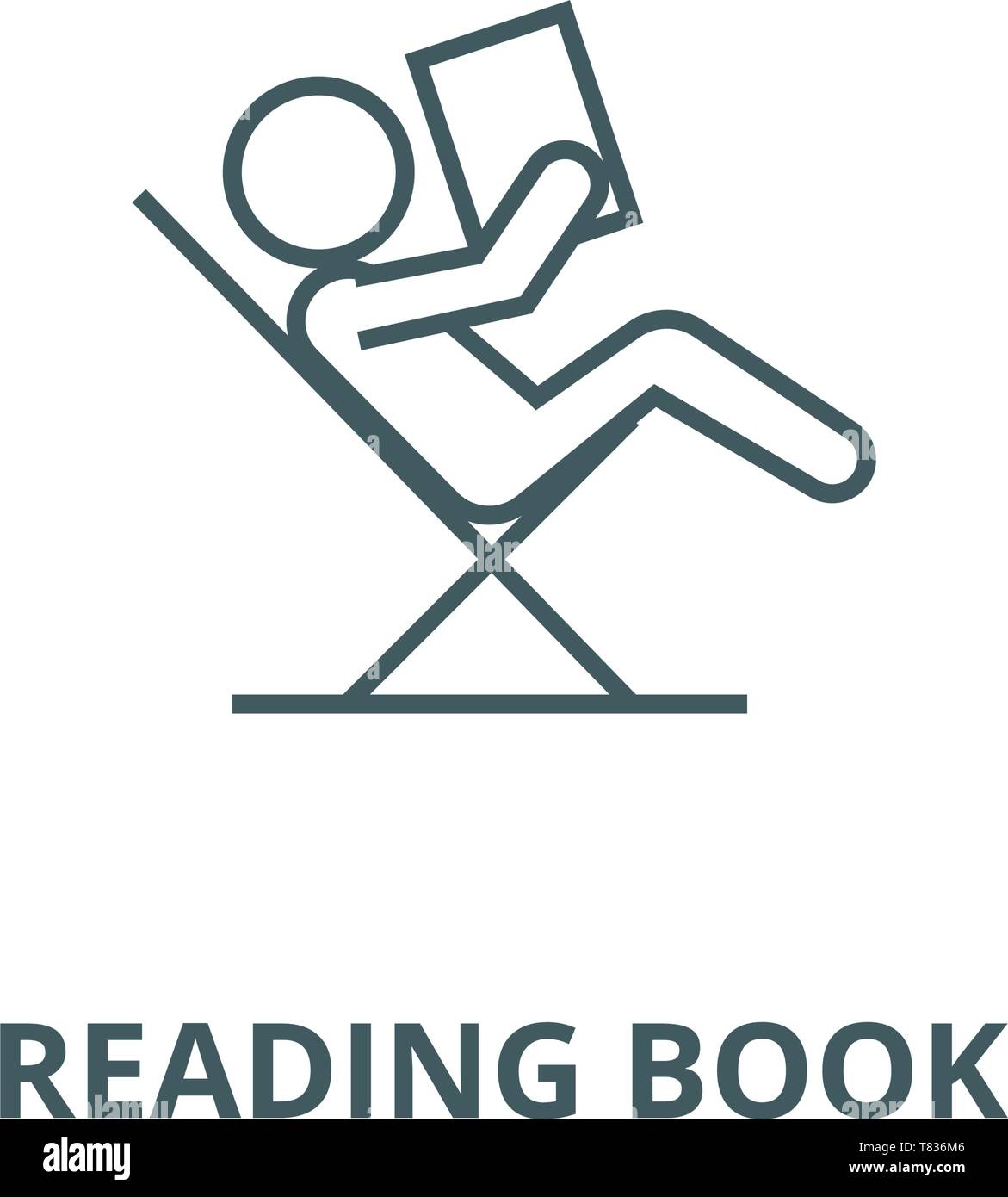 Reading book, sitting in chair vector line icon, linear concept ...