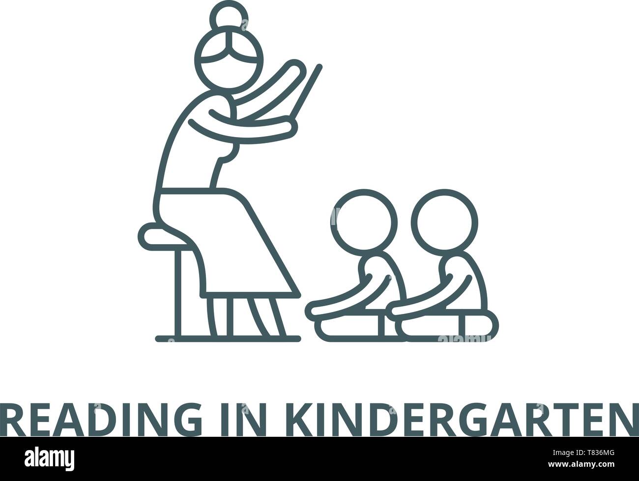 Reading in kindergarten vector line icon, linear concept, outline sign ...