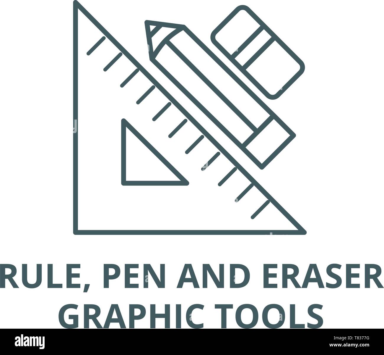Rule pen and eraser,graphic tools vector line icon, linear concept ...
