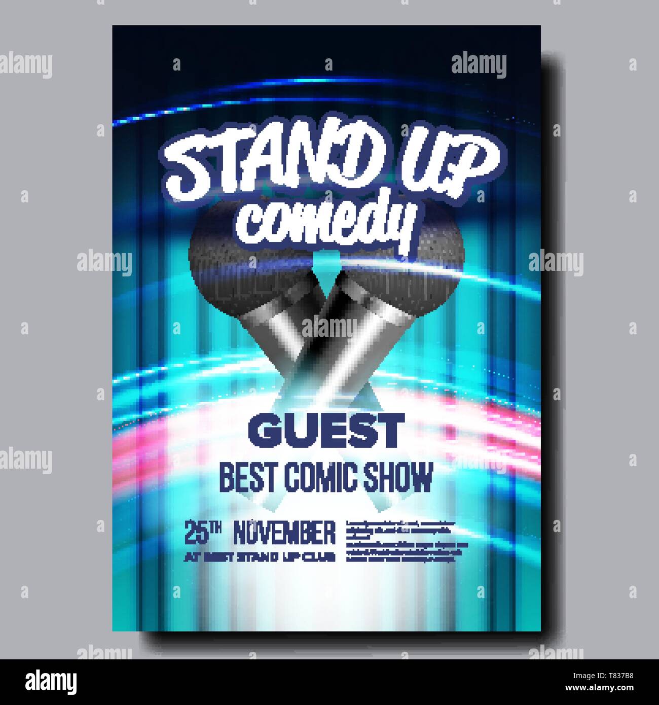Invitation Poster On Stand Up Concert Show Vector. Microphones, Blue ...