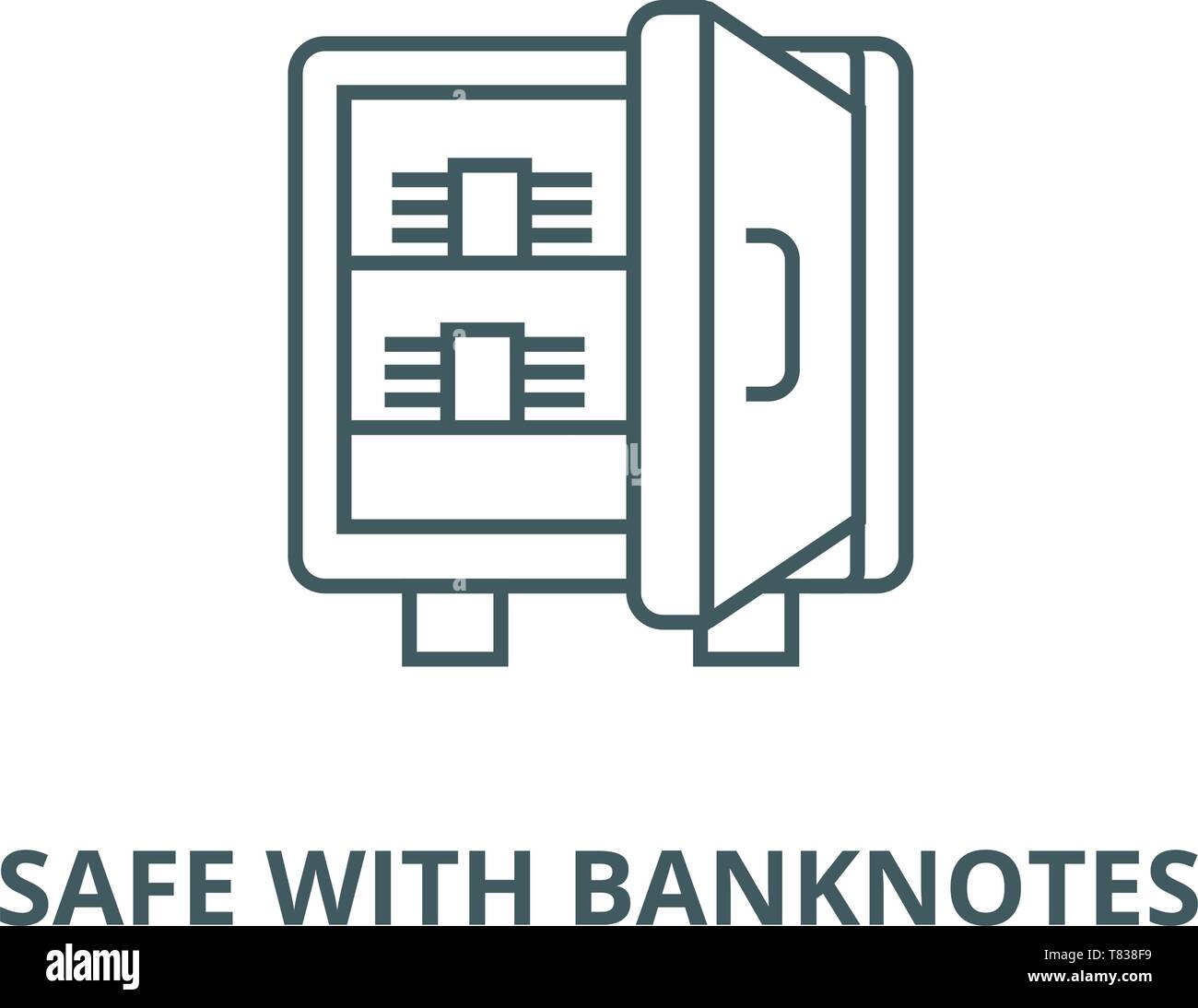 Safe with banknotes vector line icon, linear concept, outline sign ...