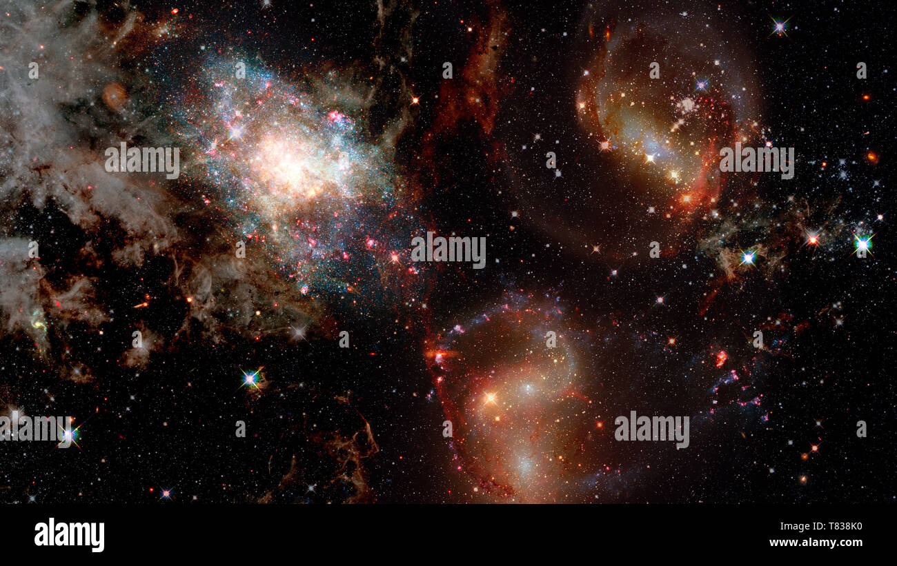 Outer space art. Nebulas, galaxies and bright stars in beautiful ...