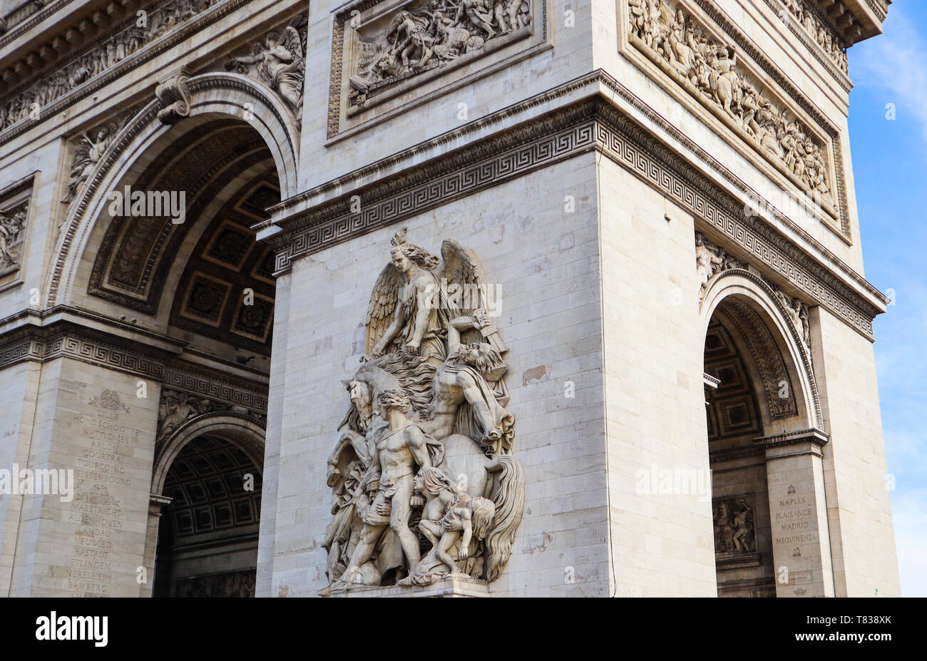 Architectural details of Arch of Triumph or Arc de Triomphe, Champs ...