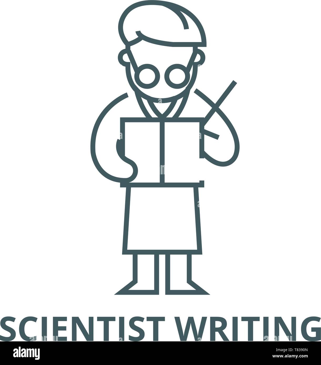Scientist writing vector line icon, linear concept, outline sign ...
