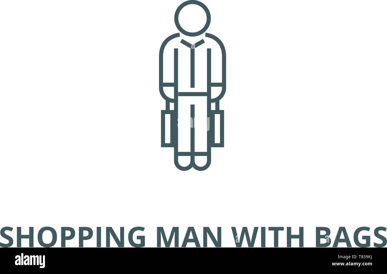 Shopping man with bags vector line icon, linear concept, outline sign ...