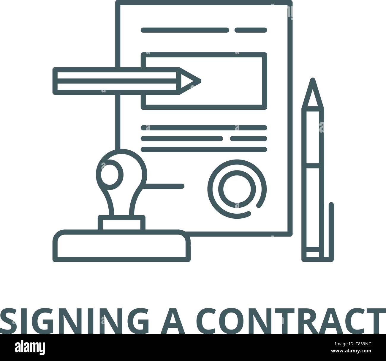 Signing a contract vector line icon, linear concept, outline sign ...