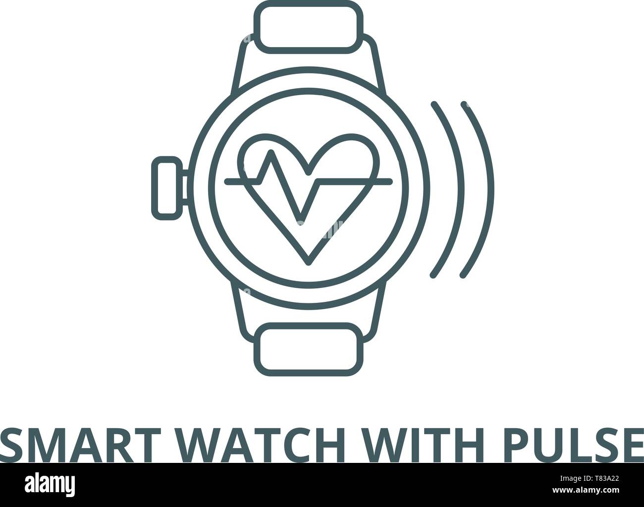 Smart watch with pulse vector line icon, linear concept, outline sign ...