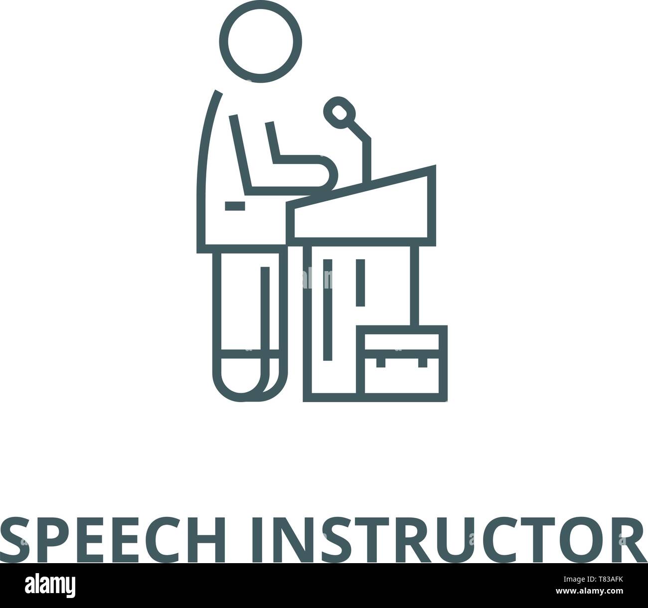 Speech instructor,lecturer vector line icon, linear concept, outline ...