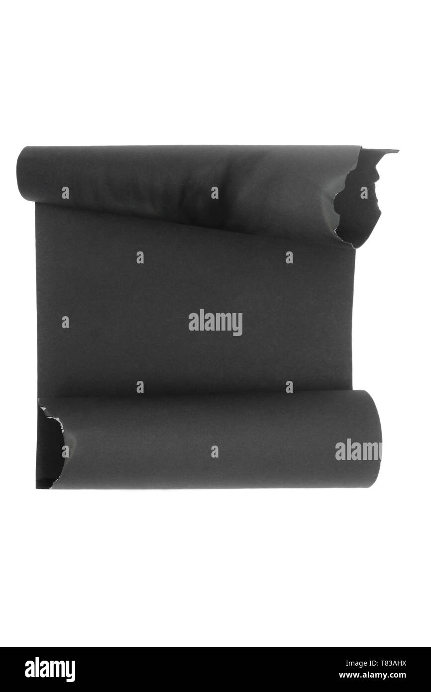 Craft burned black scroll paper with twisted two sides with copy space ...