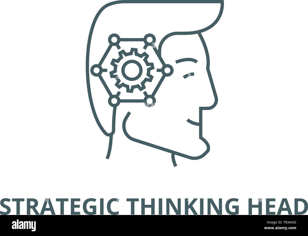 Strategic thinking head vector line icon, linear concept, outline sign ...