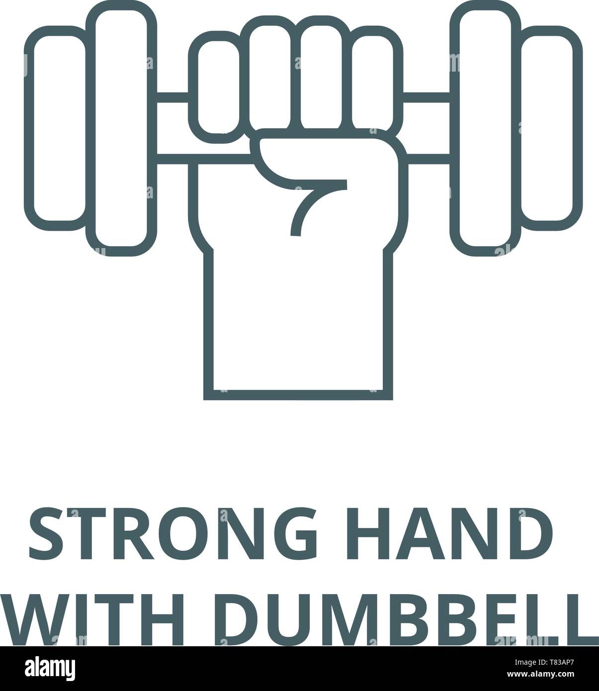 Strong hand with dumbbell vector line icon, linear concept, outline ...