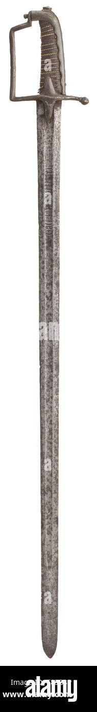 A cavalry sword, 1st half of 18th century Wide, fullered double-edged ...