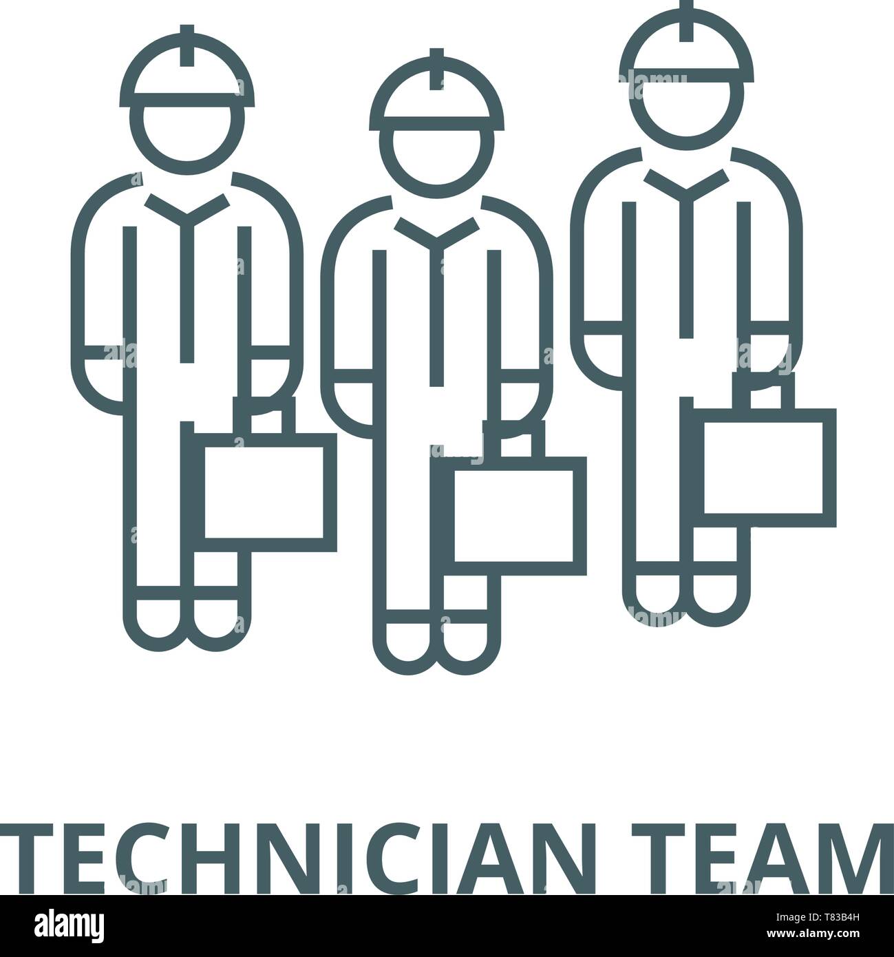 Technician team vector line icon, linear concept, outline sign, symbol ...