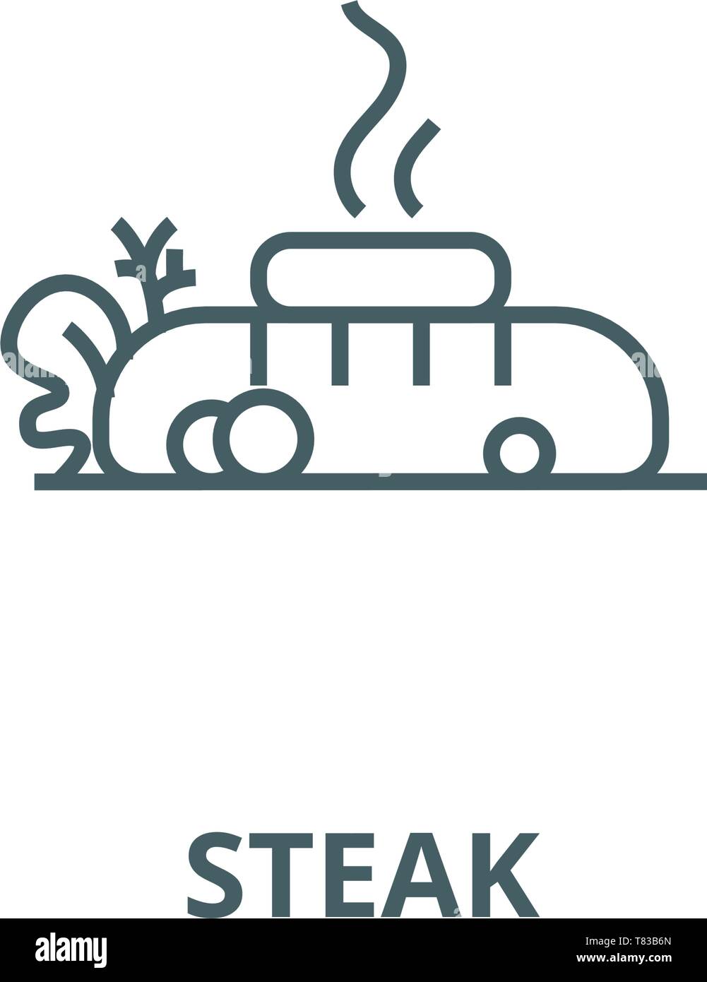 Steak,meat fried,bread with butter vector line icon, linear concept ...