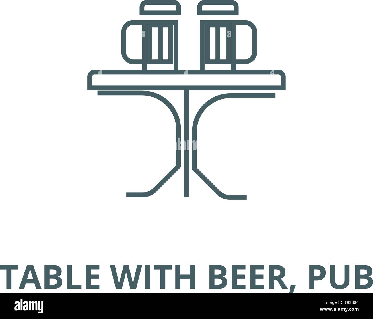 Table with beer, pub vector line icon, linear concept, outline sign ...