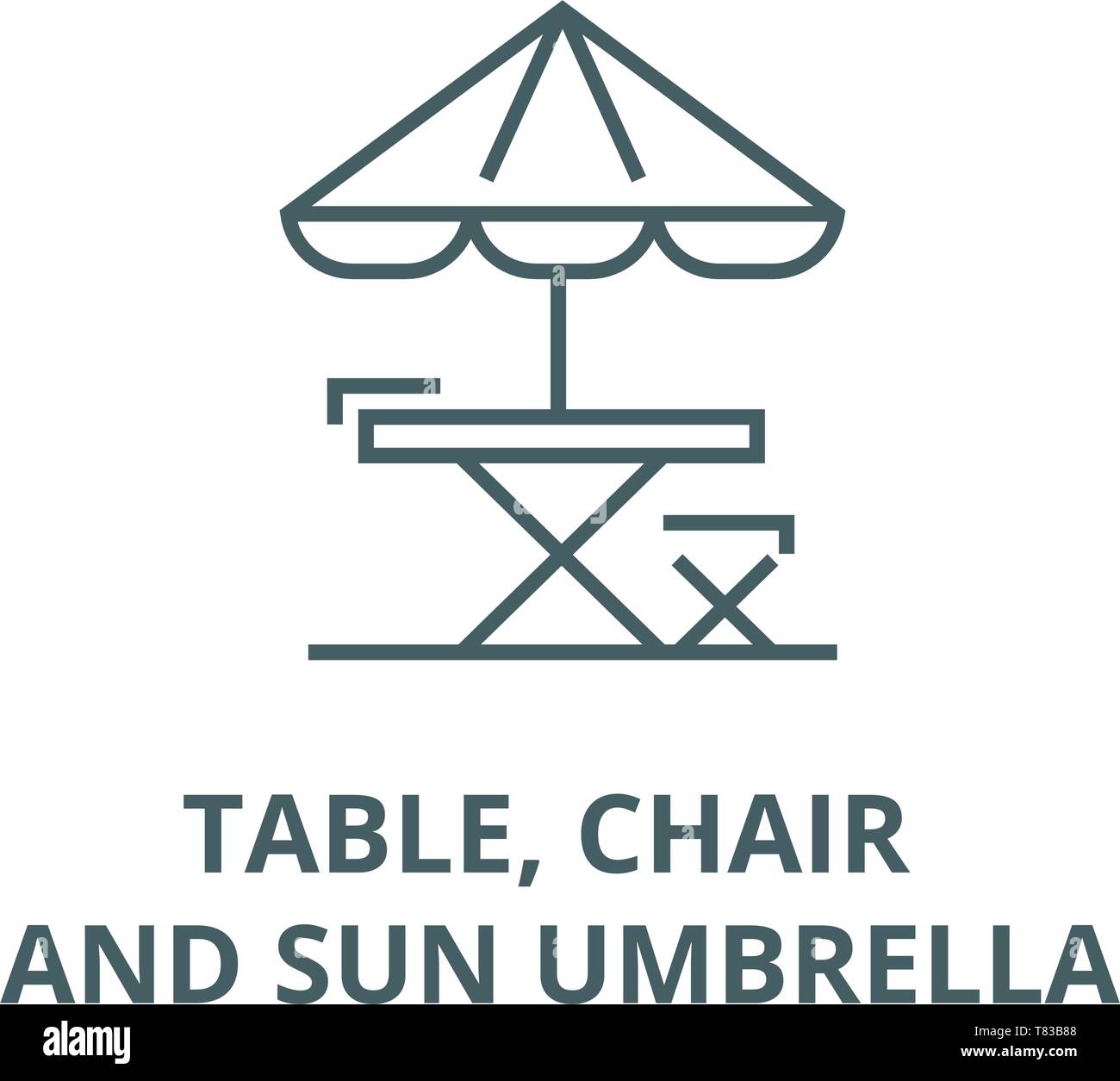 Table, chair and sun umbrella vector line icon, linear concept, outline ...