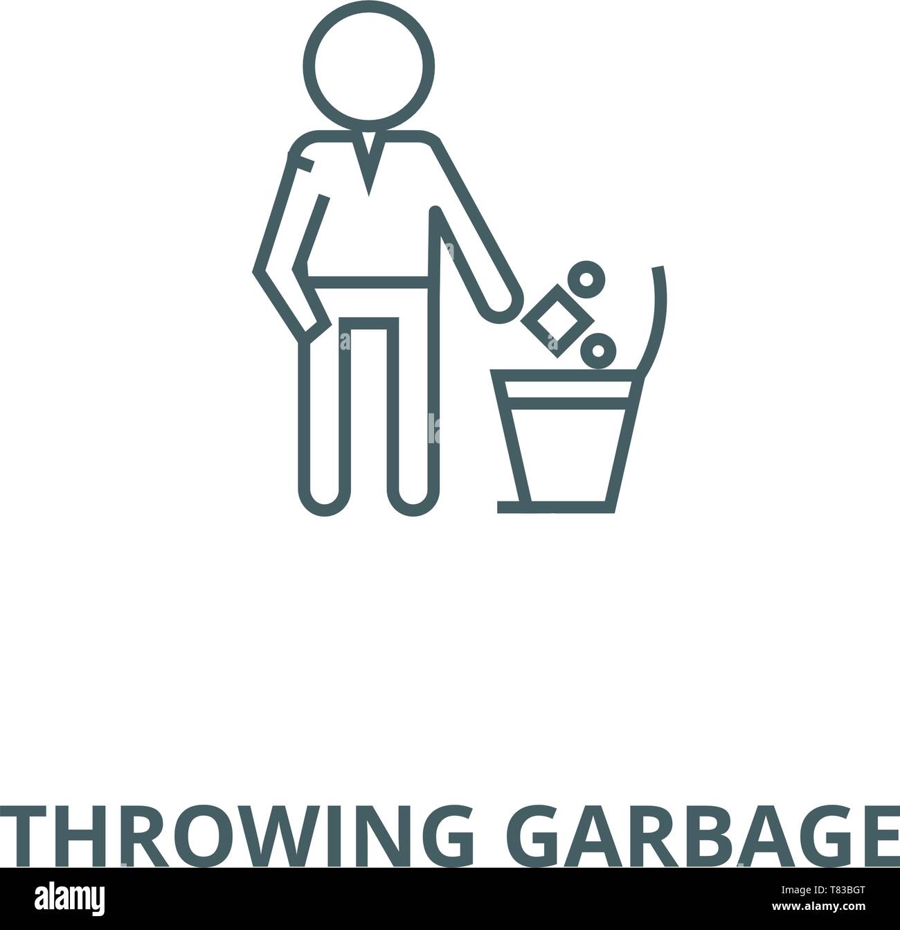 Throwing garbage in a bin vector line icon, linear concept, outline ...