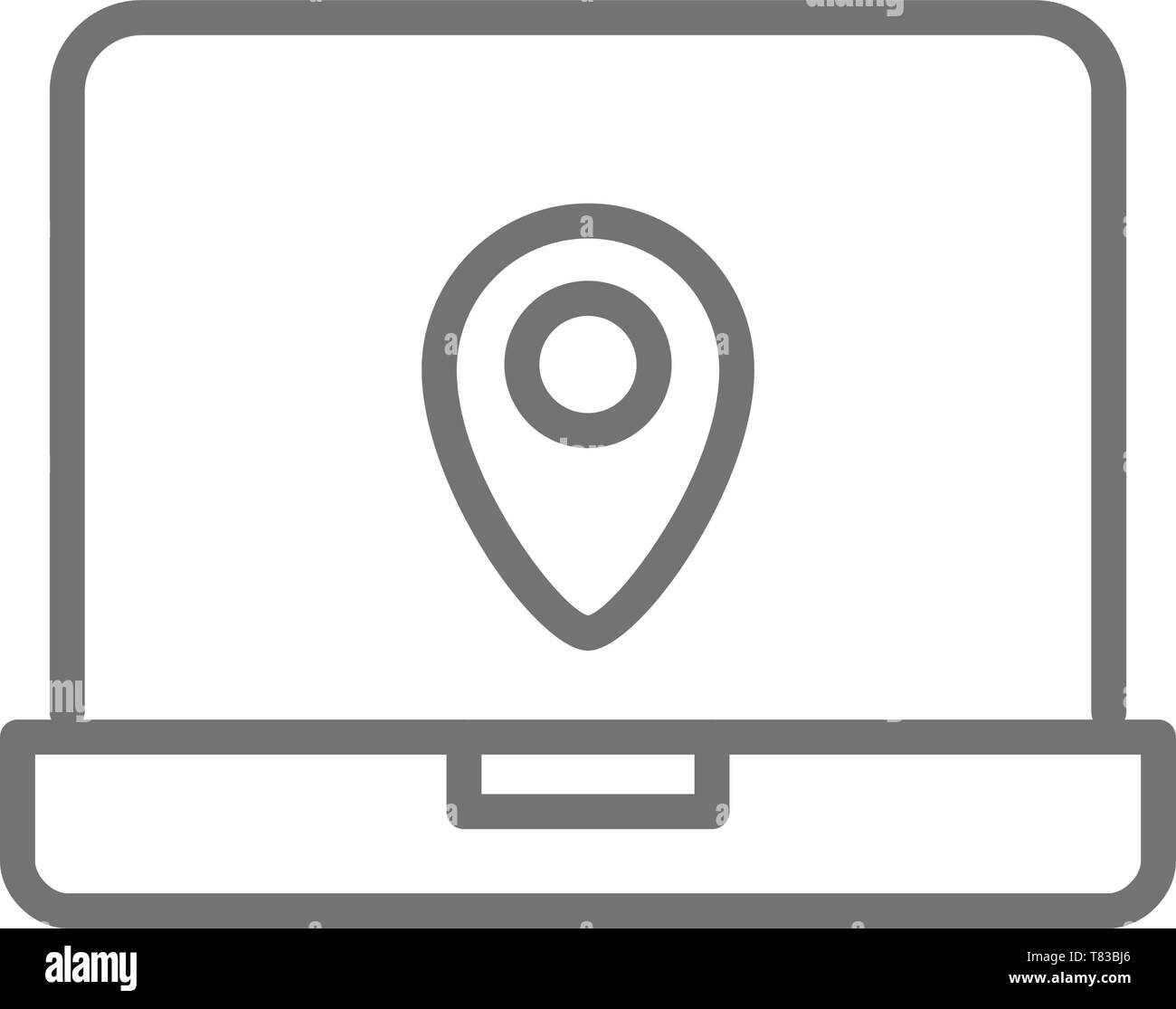 Laptop with destination mark, navigator, geolocation line icon Stock ...
