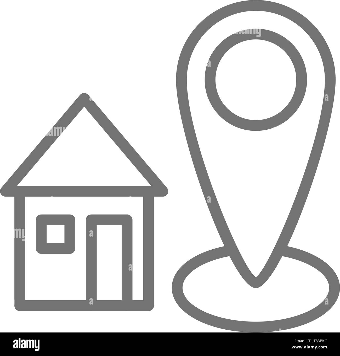 Home address, house with destination mark, geolocation line icon Stock ...