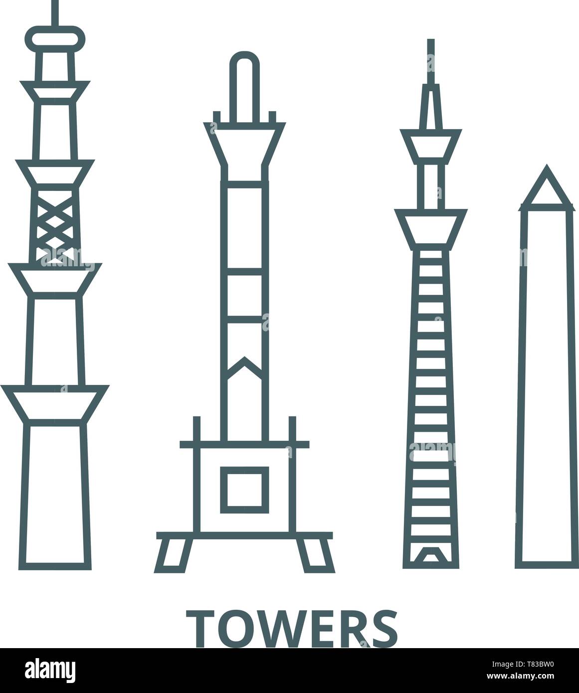 Towers vector line icon, linear concept, outline sign, symbol Stock ...