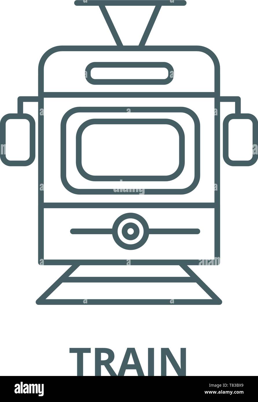 Train,tram front view vector line icon, linear concept, outline sign ...