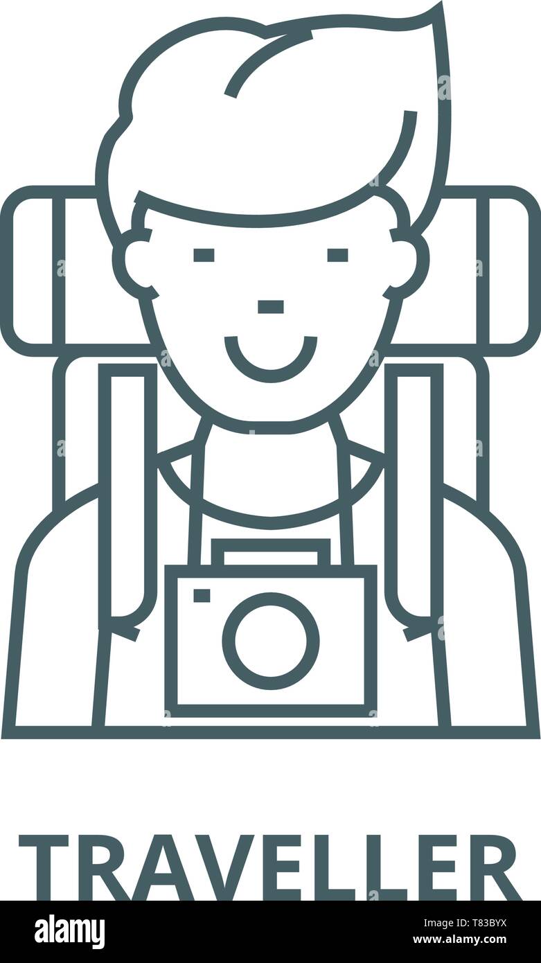 Traveller,active tourist with vector line icon, linear concept, outline ...