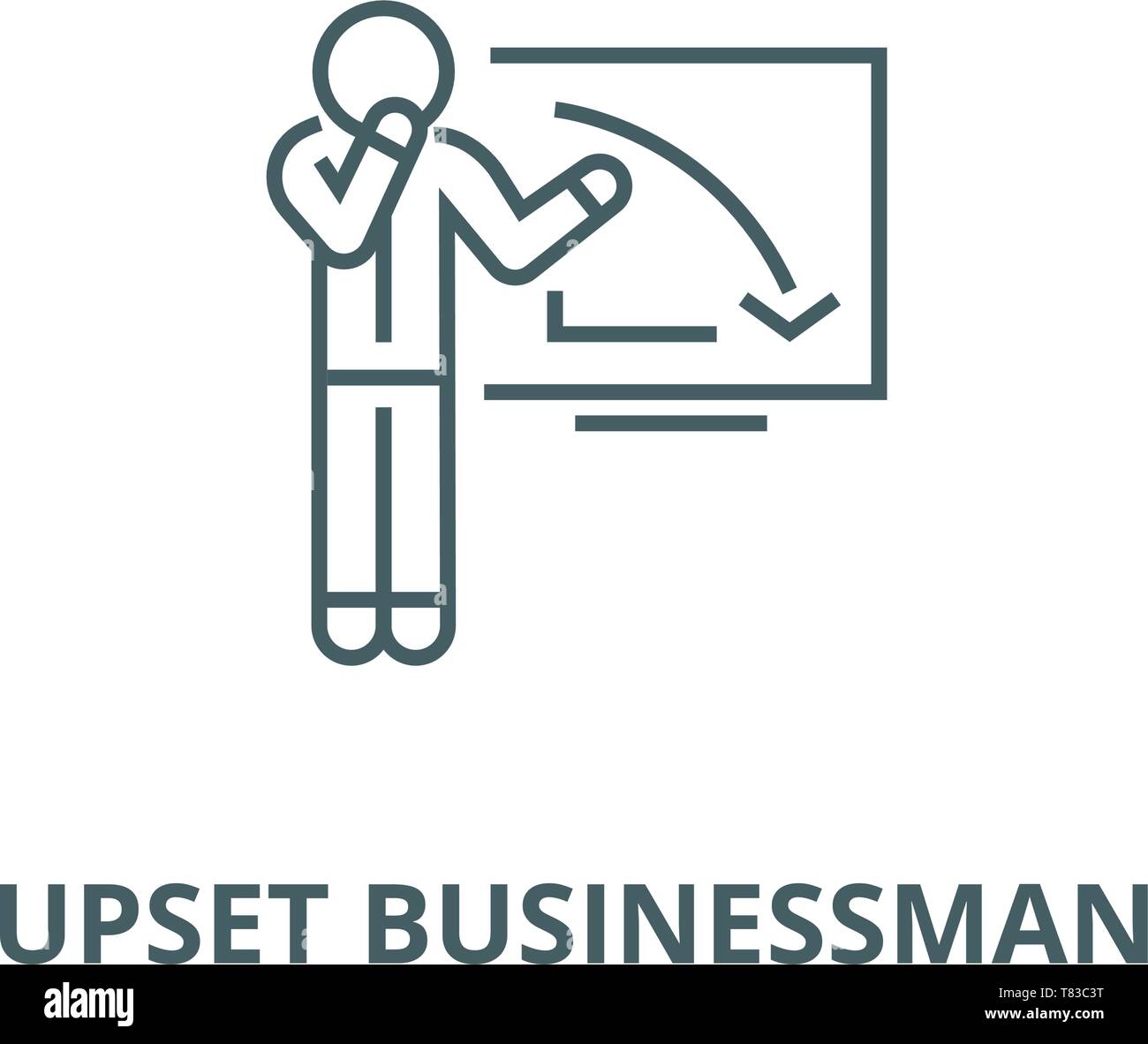 Upset businessman, graph down vector line icon, linear concept, outline ...