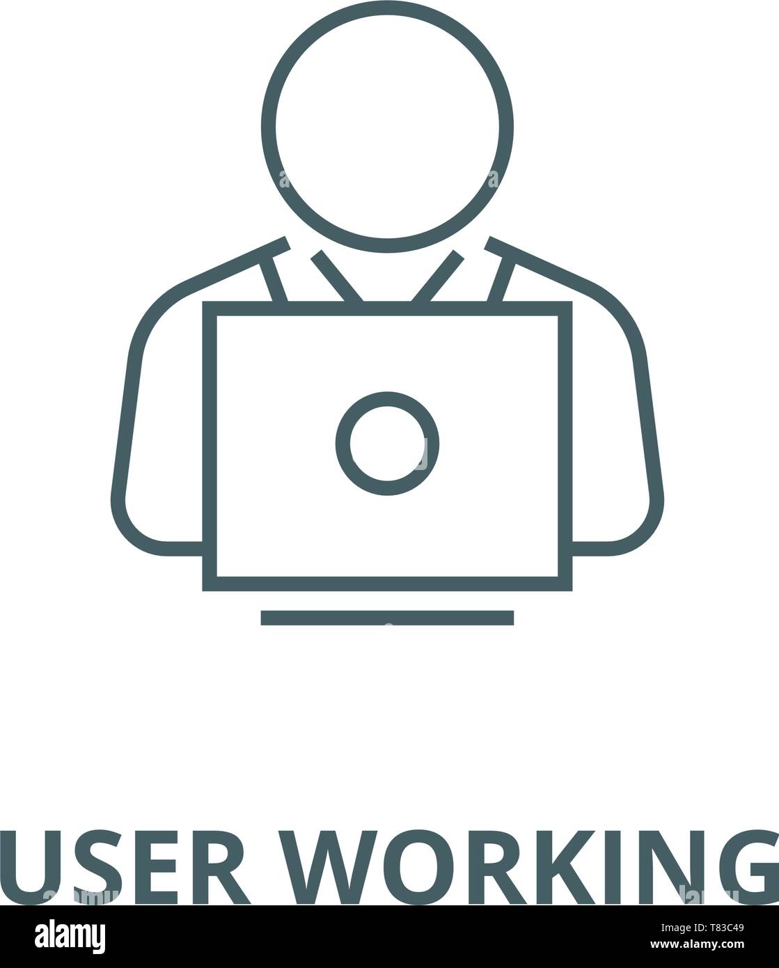 User working on laptop vector line icon, linear concept, outline sign ...