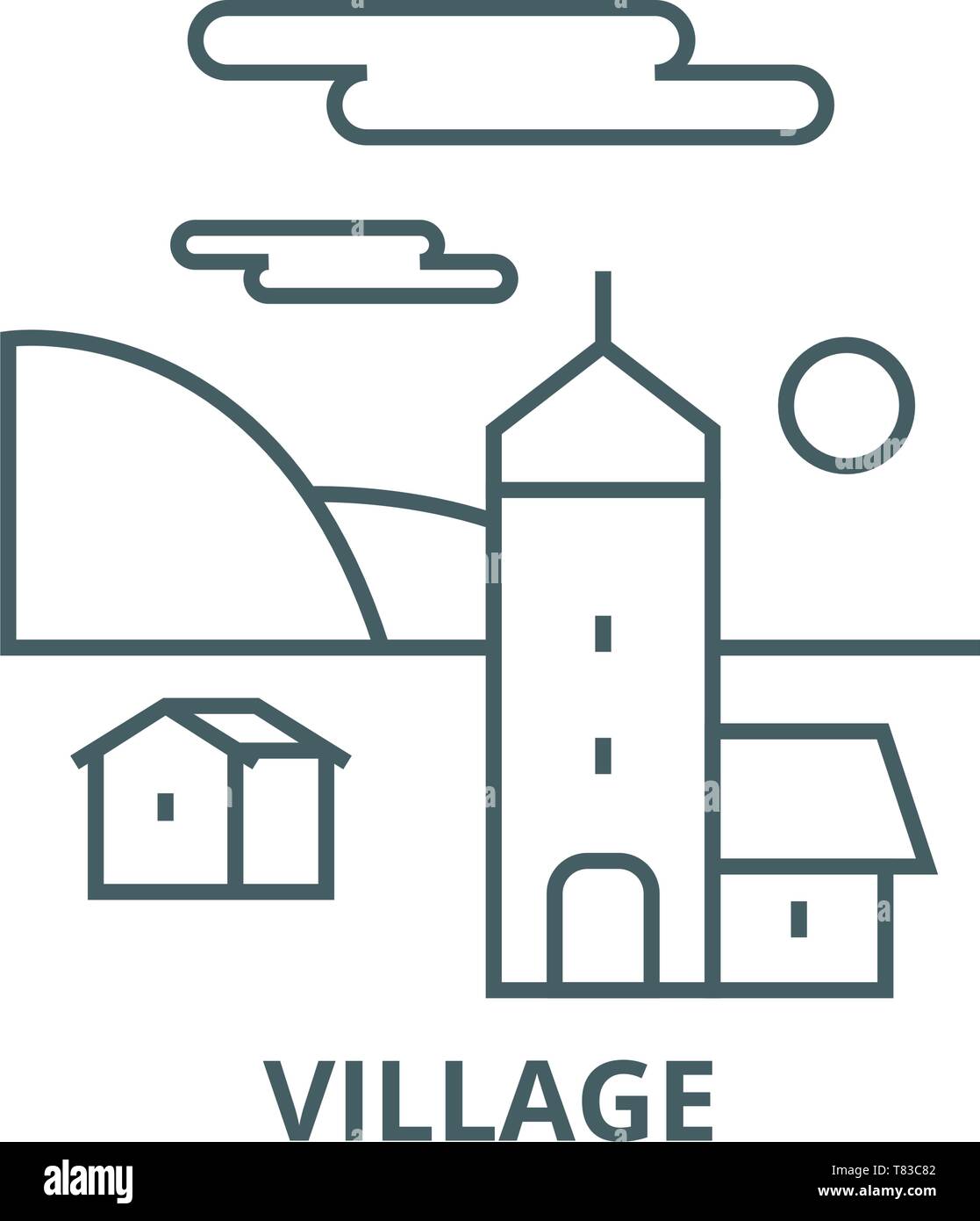 Village vector line icon, linear concept, outline sign, symbol Stock ...