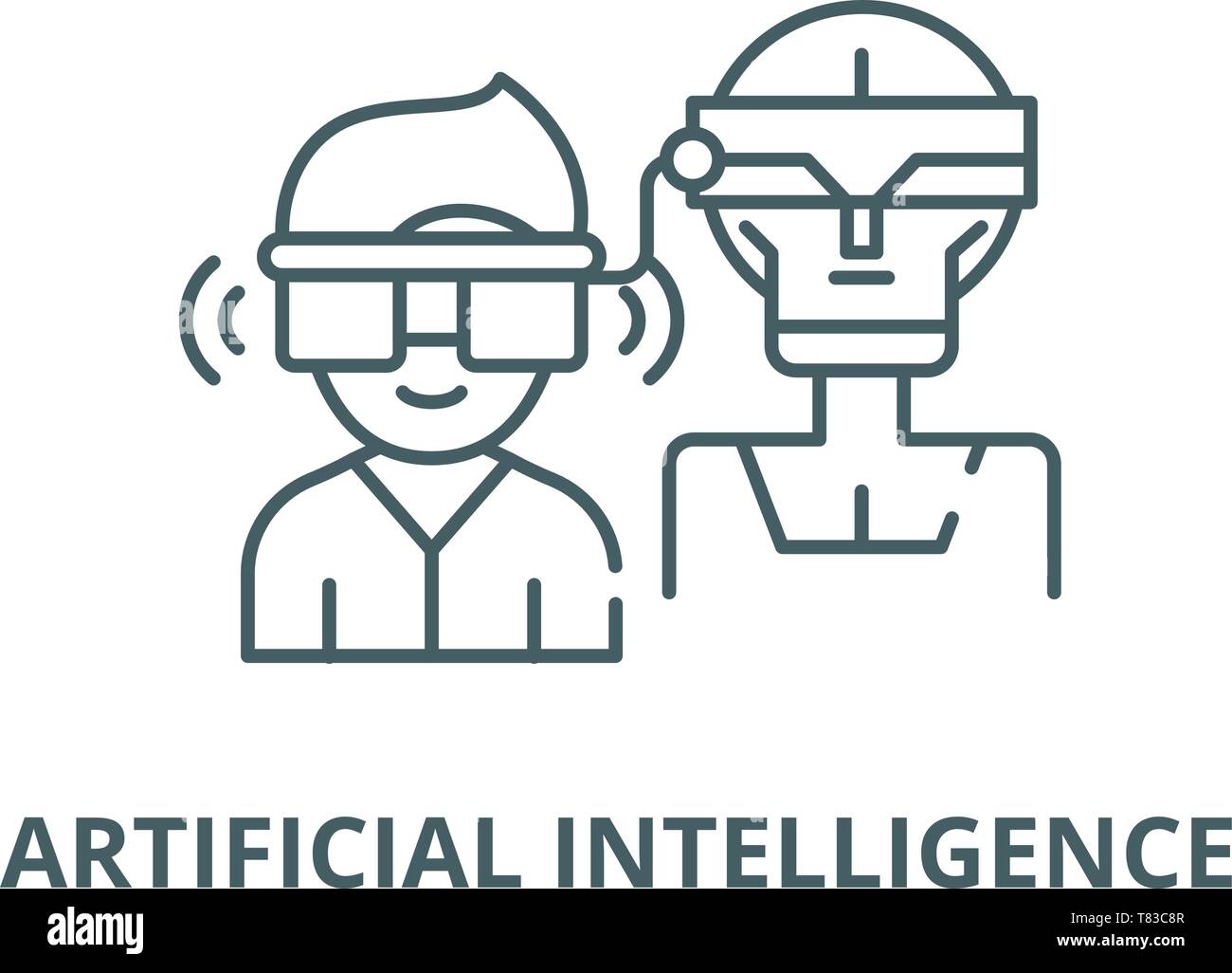 Virtual artificial intelligence vector line icon, linear concept ...