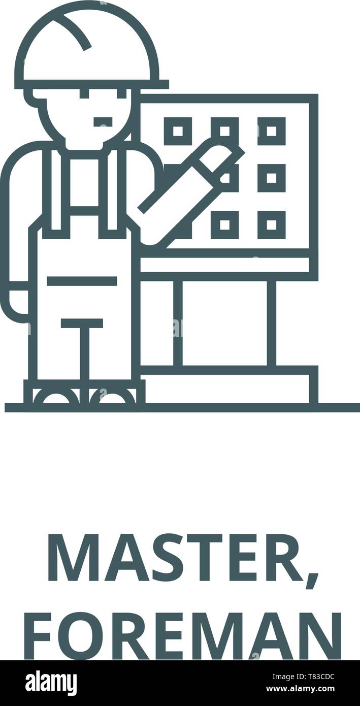 Master,foreman,engineer with machine vector line icon, linear concept ...