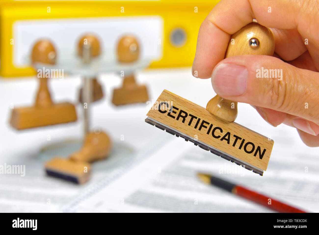 certification printed on rubber stamp Stock Photo - Alamy