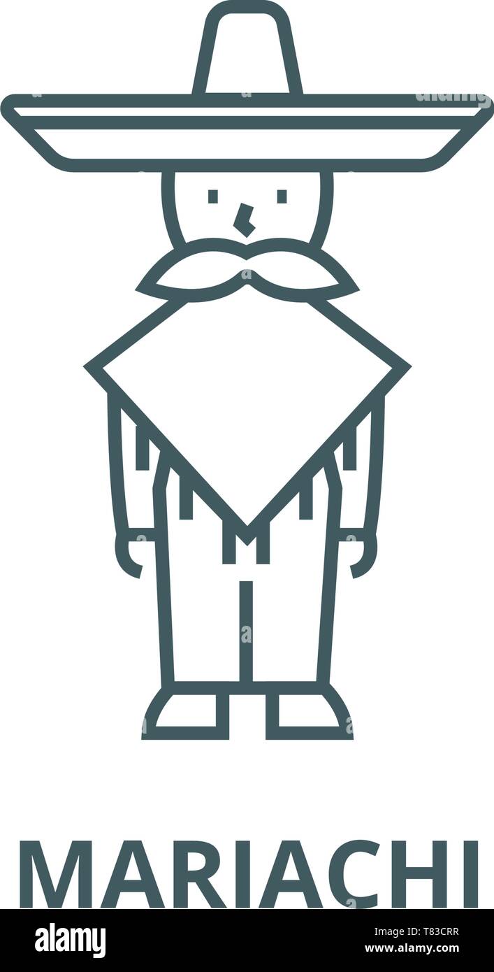 Mexican man,mariachi vector line icon, linear concept, outline sign ...
