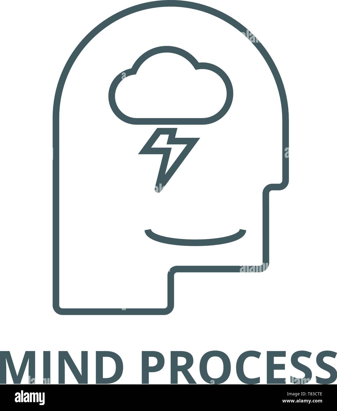 Mind process,male head vector line icon, linear concept, outline sign ...