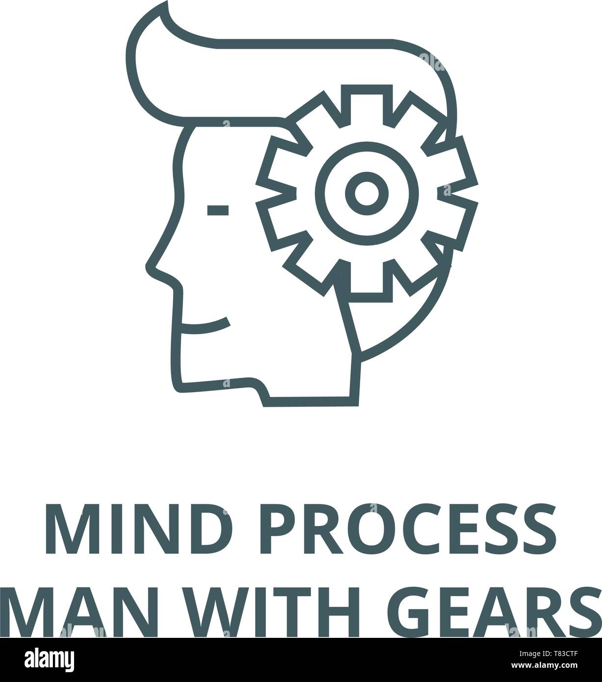 Mind process,man with gears vector line icon, linear concept, outline ...