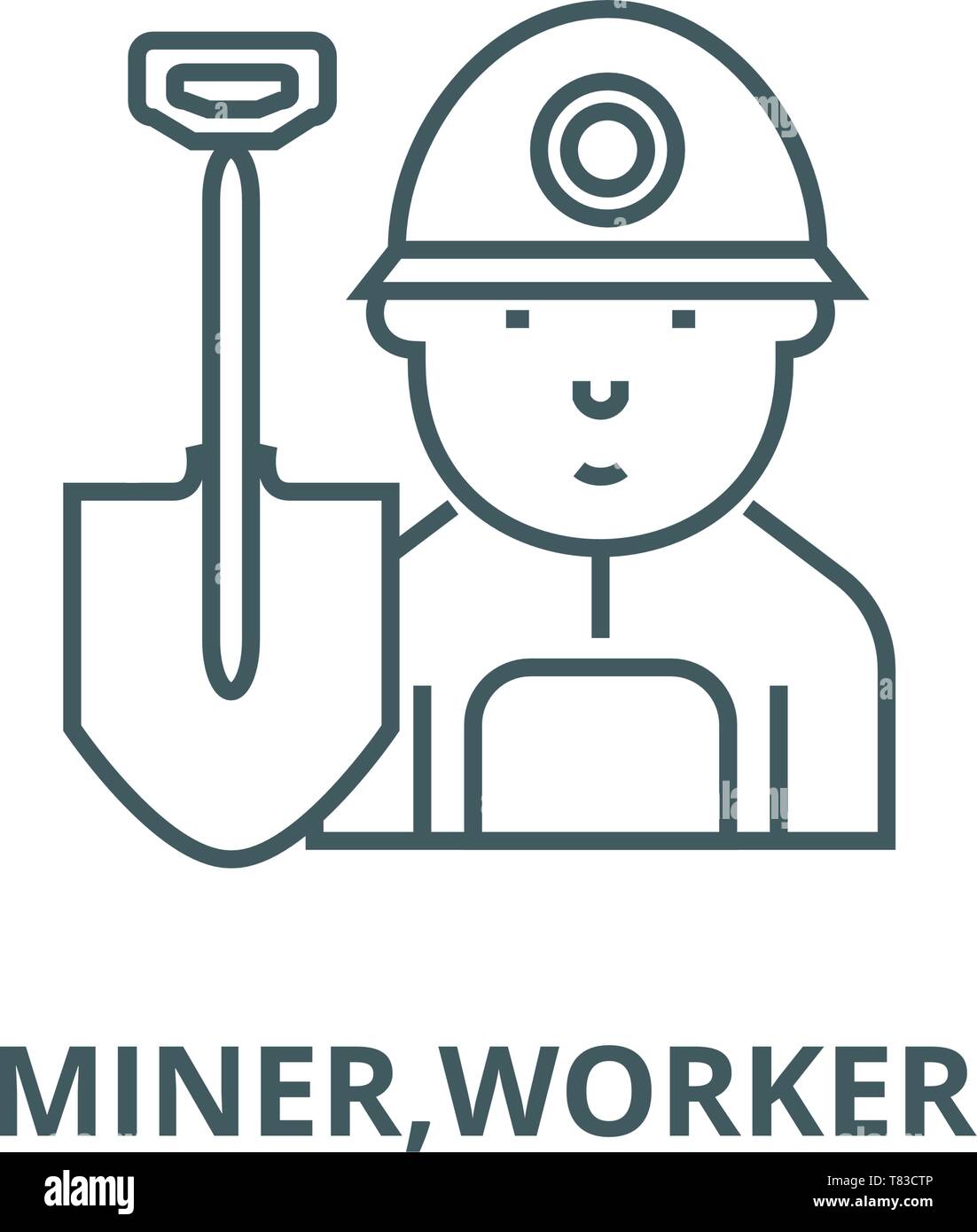 Miner,worker vector line icon, linear concept, outline sign, symbol ...