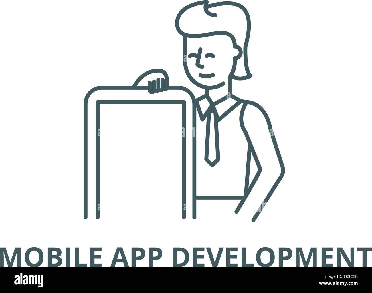 Mobile app development vector line icon, linear concept, outline sign ...